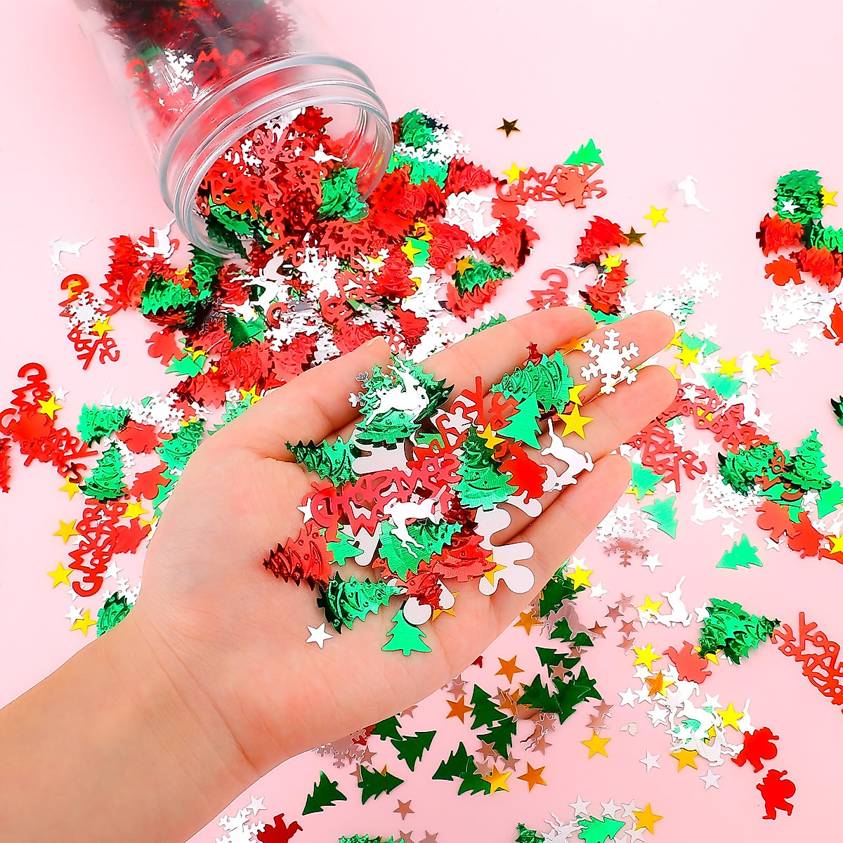FUSHENMU 4800 Pcs/3.5 oz Christmas Glitter Confetti,Assorted Xmas Tree Snowflake Santa Elk Merry Christmas Metallic Foil Table Sequins Decoration Set