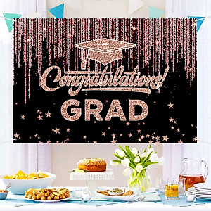 INNORU Congratulations Grad Graduation Backdrop Banner, Graduation Photography Backdrop Poster Durable Fabric Finally Done Banner Graduation Party Decorations Photo Booth Props 6x4ft Rose Gold