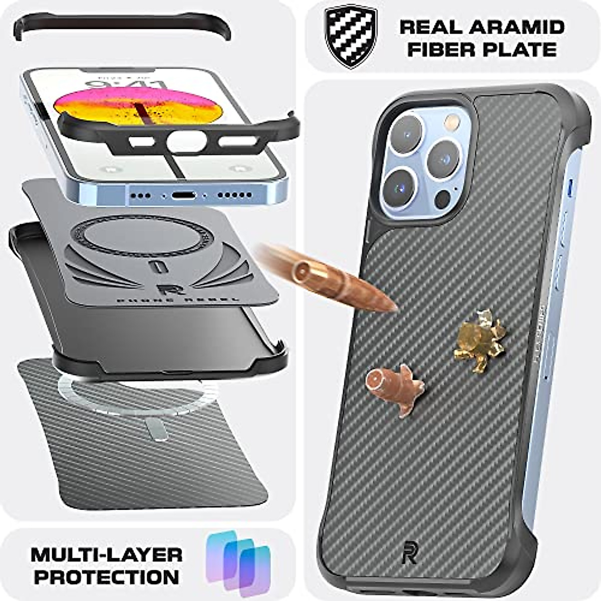 Phone REBEL iPhone 13 Pro Max Case [Flex Series] Exposed Sides for Comfort, Aramid Fiber, MagSafe Compatible, Protective Raised Corners, Slim Frameless Case for iPhone 13 Pro Max 6.7 2021 (Flex Black)