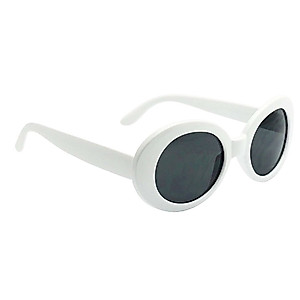 My Shades - White Oval Round Sunglasses Thick Bold Retro Clout Goggles (White, Smoke), Large