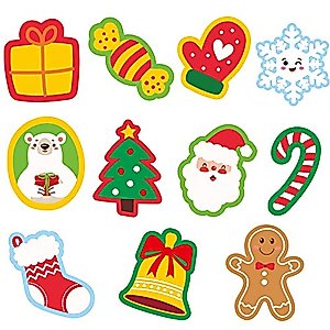 Whaline Christmas Mini Colorful Cut-Outs 44Pcs Assorted Holiday Cut-Outs Santa Xmas Tree Snowflake Classroom Winter Decoration for Bulletin Border Office Party Favor Supplies, 11 Designs