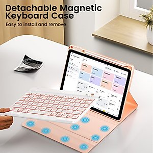 OYEEICE for iPad 9th Generation Case with Keyboard 10.2'' - 7 Color Backlit Wireless Keyboard Cover with Pencil Holder for iPad 9th/8th/7th Gen 10.2 inch, iPad Air 3rd Gen & iPad Pro 10.5" - Pink