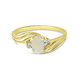 Jewels By Lux 10k Yellow Gold Genuine Birthstone Solitaire Oval Opal And Diamond Wedding Engagement Ring - Size 8 (1/5 Cttw.)