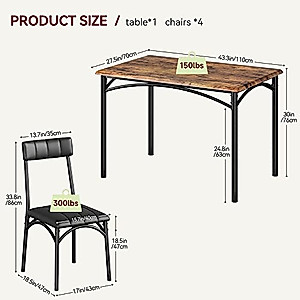 IDEALHOUSE Dining Table Set for 4, Kitchen Table and Chairs, Metal and Wood Rectangular Dining Room Table Set with 4 Upholstered Chairs, 5 Piece Dining Set for Small Space, Apartment, Rustic Brown