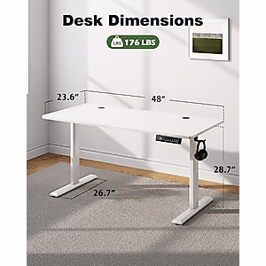 Shahoo Electric Standing Desk 48 Inch, Ergonomic Height Adjustable Table with T-Shaped Metal Bracket Modern Computer Workstations for Home Office, White, 48 x 24 Inches