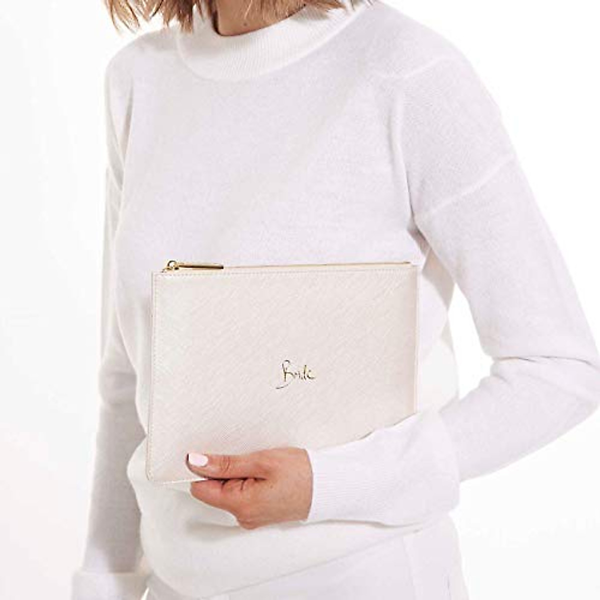 KATIE LOXTON Bride Medium Vegan Leather Clutch Bridal Perfect Pouch Metallic White