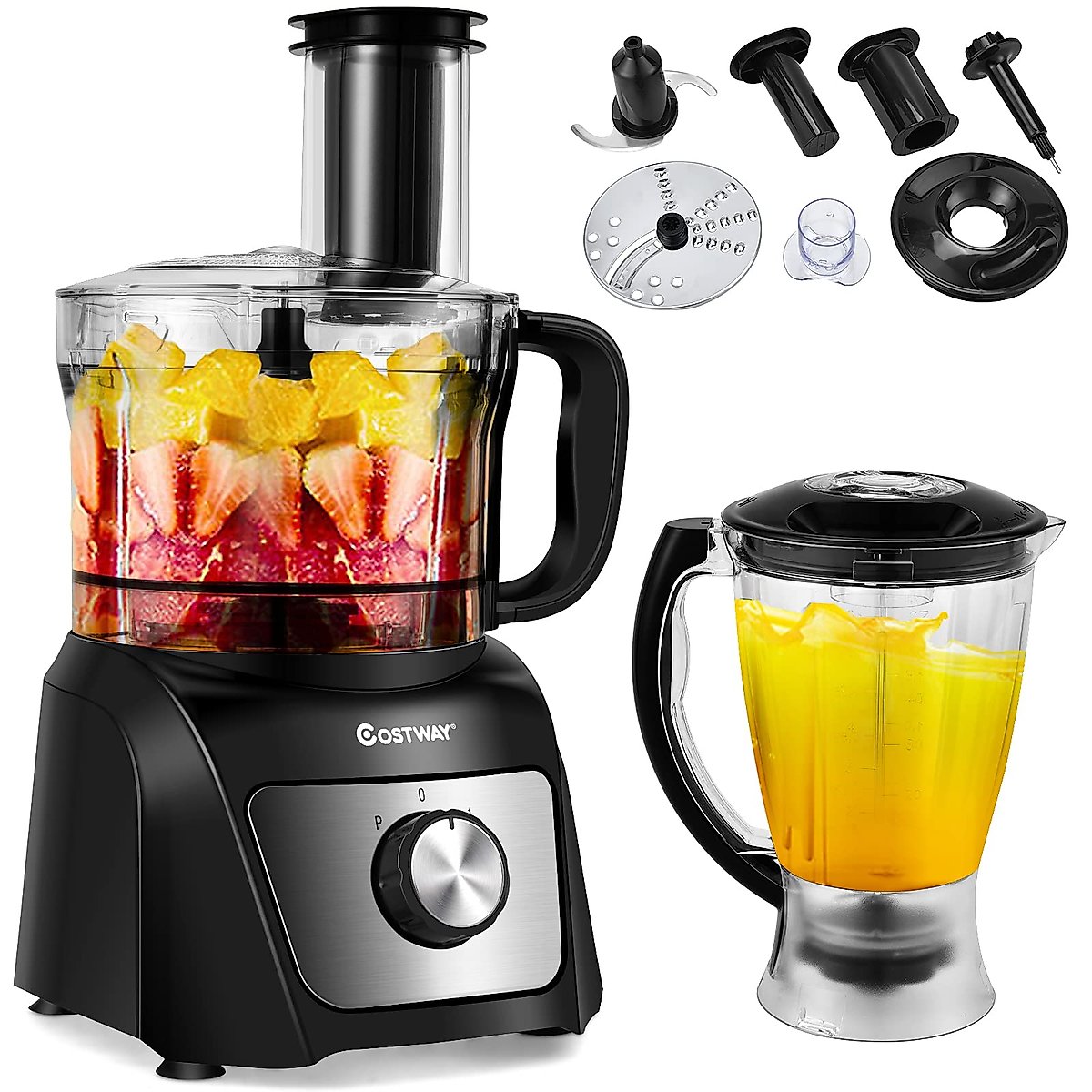 COSTWAY Food Processor & Blender, 500W Professional Food Chopper with 3 Blades, 3-Speed Adjustment, Dual Safety Lock Design, Large Capacity Bowls, for Crushing, Slicing, Shredding, Juicing