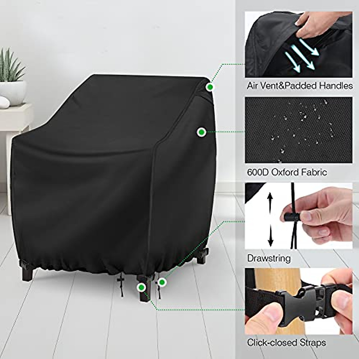 WonToper Patio Chair Covers, Waterproof 600D Heavy Duty Outdoor Lawn Furniture Covers 2 Pack, Black (35''Wx38''Dx31''H)