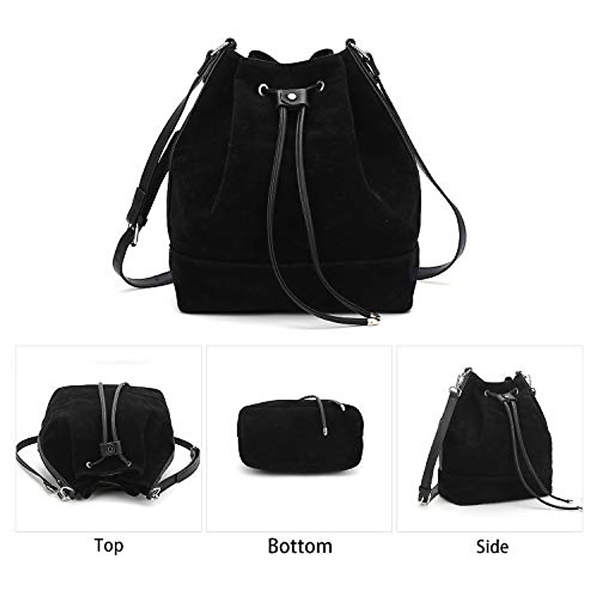 AFKOMST Bucket Bags and Purses For Women Drawstring Hobo and Shoulder Handbags with 2 Detachable Straps