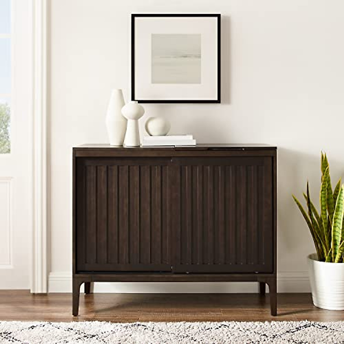 Crosley Furniture Asher Media Console and Record Player Stand with Storage for Vinyl Records, Dark Brown
