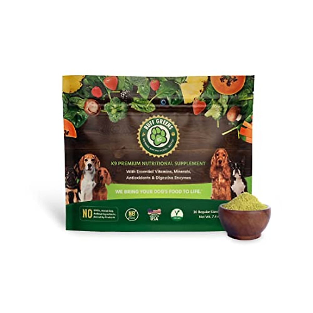 Ruff Greens - Vitamin & Mineral Supplement, Nutritional Support for Dogs, Probiotics for Dogs, Dog Vitamin Powder, Nutritionally Pure Superfood for Pets, 7.4 Ounce