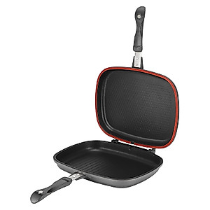 Large Double Sided Frying Pan,portable frying pan for trucks,double sided frying pan,Grill Pans Grill Pan Frying Double Side Portable AntiBurn Handle Kitchen Supplies Grill Pot 32cm/12.6in