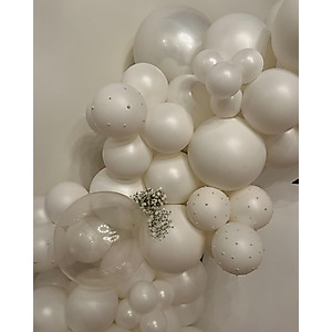Pearl White Balloon Garland Arch Kit 112pcs Pearl Sand White Double-Stuffed Balloons Arch With Pearl Stickers For Bridal Shower Wedding Birthday Baby Shower Anniversary Decorations(Sand White)