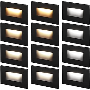 LEONLITE 12-Pack Black 5CCT 120V LED Step Lights, 150LM 5%-100% Dimmable Stair Lights Indoor Outdoor Wet Location, CRI90+ & ETL, 2700K/3000K/3500K/4000K/5000K Aluminum Staircase Lights