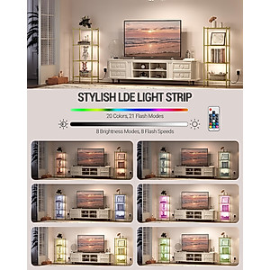 Hzuaneri Bookcase Bookshelf with LED Lighting, Tempered Glass Bookshelves, 8 Levels of Brightness and 20 Colors, Slim Shelving Unit for Bedroom Bathroom, Home Office, Steel Frame, 5 Tier Gold BC23599A