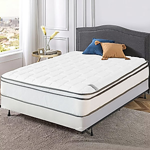 Mattress Comfort, 10-Inch Meduim Plush Eurotop Pillowtop Innerspring Mattress & 8" Wood Box Spring Set with Frame, Twin