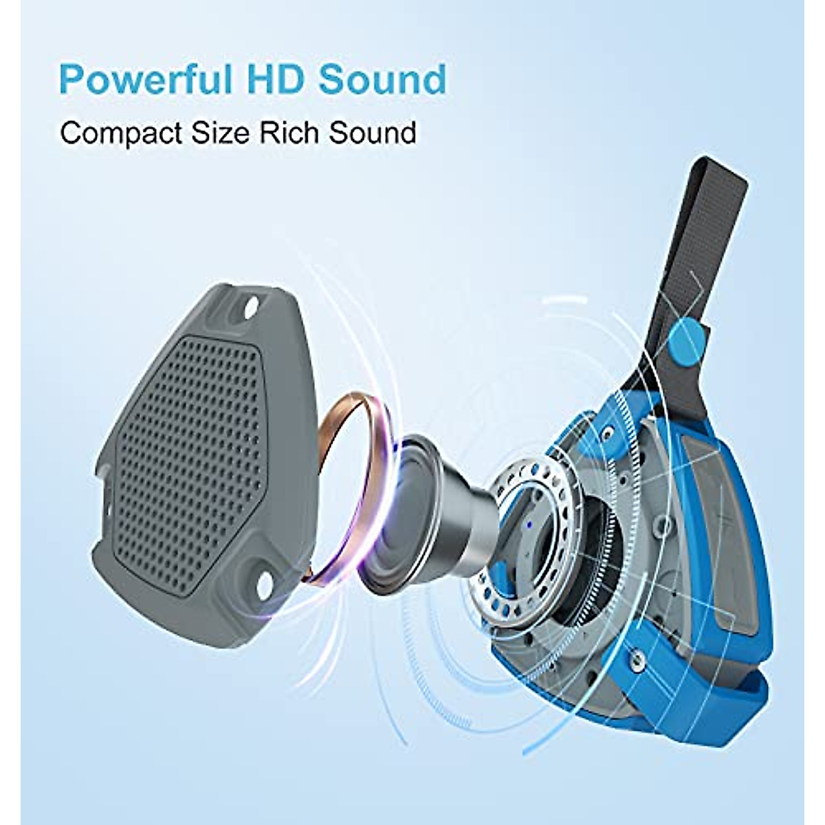 HEYSONG Shower Speaker, IP67 Waterproof Bluetooth Speaker Bluetooth 5.0 with Loud Sound Stereo Pairing, 15H Playtime，USB-C Charge, True Wireless Stereo for Home,Outdoors, Travel