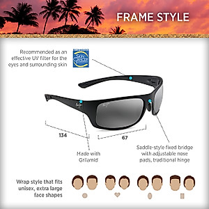 Maui Jim Men's and Women's Big Wave Polarized Wrap Sunglasses, Black Matte/Neutral Grey, Extra large