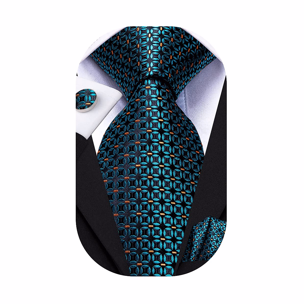 Dubulle Mens Paisely Floral Silk Tie for Men Striped Necktie and Pocket Square Set Wedding Business,Teal Green