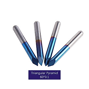 10pcs Triangular CNC Router Bits V-Bit, 60 Degree 0.1mm Engraving Bits, 1/8” Shank Nano Blue Coating Sharp Pyramid Bits for Acrylic Wood MDF Aluminum Lettering Sign Making