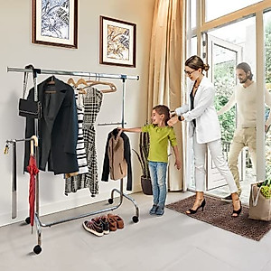 Tatkraft Falcon Garment Rack, Clothes Rack on Wheels, Adjustable Length & Height, Chromed Steel