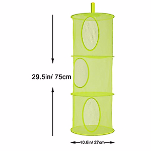 Sutinban 2 Pcs Hanging Mesh Storage Basket for Kids Room, Bathroom and Balcony, Foldable Corner Space Saver Organizer 3 Tier, for Organizing Plush Toys, Gloves, Hats, Socks Storage(Green)