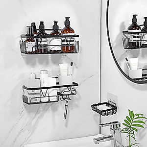 KEGII 3 Pack Adhesive Shower Caddy Shelf Organizer with Soap Holder, Black Shower Wall Rack Storage Shampoo Holder Bathroom Organizer No Drilling for Kitchen, RV, Apartment Essentials