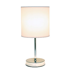 Simple Designs LT2007-WHT Chrome Mini Basic Table Lamp with Fabric Shade, White