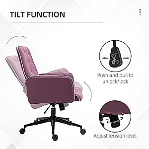 Vinsetto Modern Mid-Back Tufted Spandex Home Office Desk Chair with Adjustable Height, Swivel Adjustable Task Chair with Padded Armrests, Purple