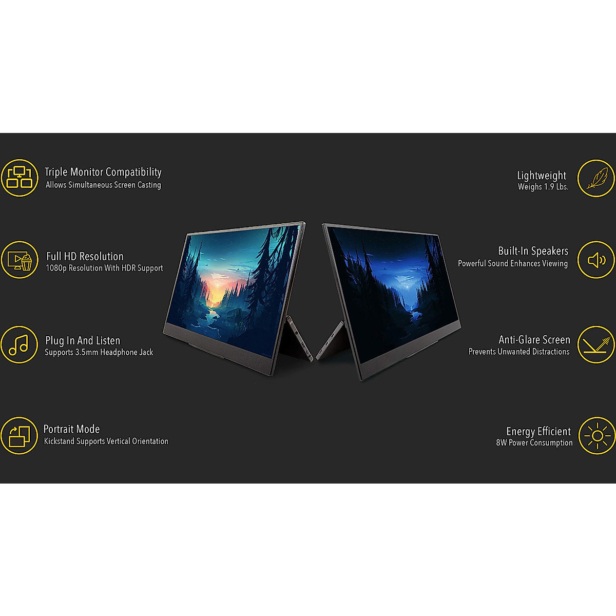 SideTrak Solo Triple 15.6” Portable Gaming Monitor for Laptops, 2 Freestanding 15.6” FHD 1080P LED Display Screens, Extending Screens for Mac, PC, & Chrome, USB-C or HDMI, Speakers & HDR Mode