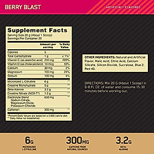 Optimum Nutrition Gold Standard Pre Workout Advanced, with Creatine, Beta-Alanine, Micronized L-Citrulline and Caffeine for Energy, Keto Friendly, Berry Blast, 20 Servings