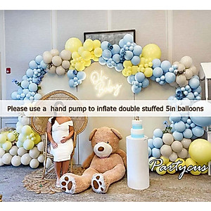 Pastel Blue Yellow Balloon Garland Double Stuffed White Sand Light Yellow Matte Balloons Macaron Baby Blue Balloon Arch Kit for Baby Shower Bear Birthday Bridal Party Decoration