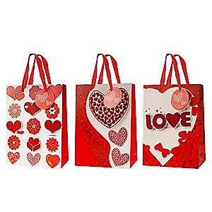 6 Pcs Valentine's Day Gift Bags, Love Theme Favor Bags with Handle and Heart-Shaped Tags for Mothers Day or Mother's Day Party Supplies