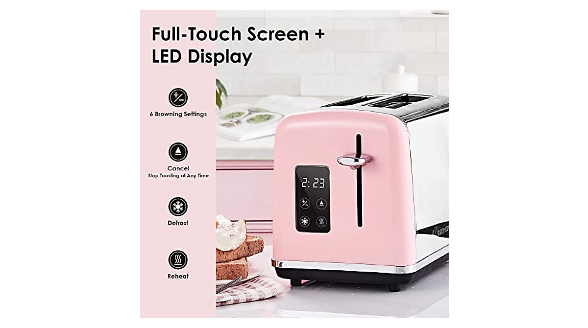 Pink REDMOND Toaster - 2 Slice with LED Touch Screen & Wide Slots