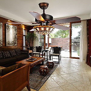52-Inch Black Ceiling Fan With Tiffany Light