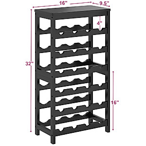MOGELAFOO 24-Bottle Wine Rack Freestanding Floor, 6-Tier Wine Storage Shelves with Black Table Top, Stackable Bamboo Wine Display Rack Shelf for Kitchen, Bar, Dining Room