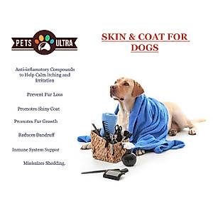 Pets Ultra Skin & Coat Supplement for Dogs 90 Shew Treats, Bacon Flavor, Flax Seed Oil Omega 3,6 and 9, Wild Alaska Salmon Oil,Biotin, Skin Allergy, Itch Relief, Hot Spots Treatment.