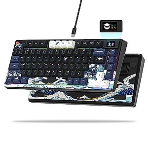 XVX S-K80 75% Keyboard with Color OLED Display Mechanical Gaming Keyboard, Hot Swappable Keyboard, Gasket Mount RGB Custom Keyboard, Pre-lubed Stabilizer for Mac/Win, Black Kanagawa Theme
