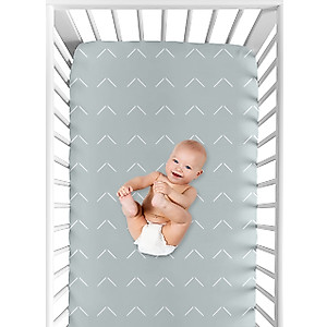 Sweet Jojo Designs Slate Blue Boho Arrow Boy or Girl Fitted Crib Sheet Baby or Toddler Bed Nursery - White Bohemian Tribal Southwest Chevron Geometric Herringbone Woodland Gender Neutral
