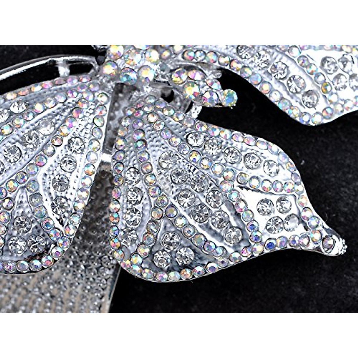 Alilang Womens Silvery Tone Clear Iridescent Rhinestones Big Butterfly Bangle Bracelet