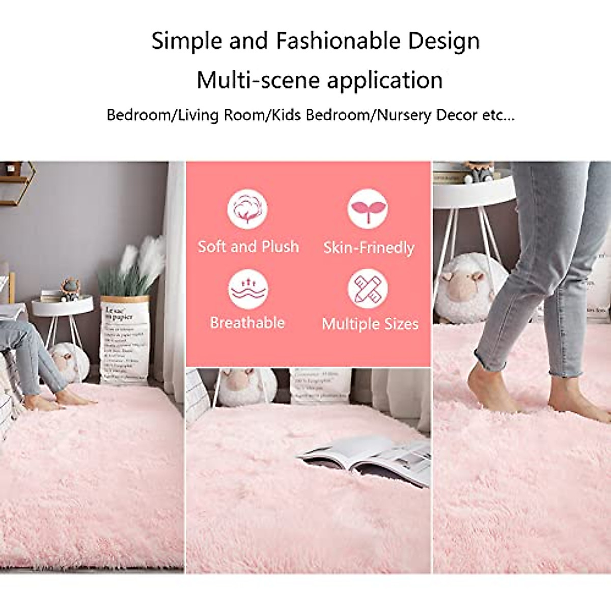 Soft Fluffy Furry Throw Rugs for Bedroom, Machine Washable Bedroom Rugs Cute Girls Room Decor, Non-Slip Throw Carpet Area Rug for Living Room, Nursery Decor,1.6x2.6Feet,Gray
