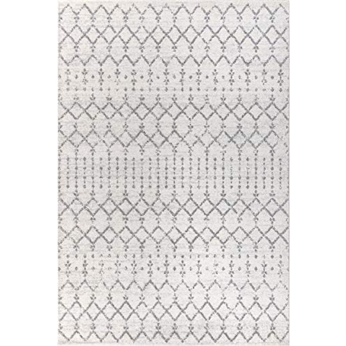 JONATHAN Y MOH101B-8 Moroccan Hype Boho Vintage Diamond 8 ft. x 10 ft. Area -Rug, Bohemian, Southwestern, Casual, Transitional, Pet Friendly, Non Shedding, Stain Resistant, Easy -Cleaning, Cream/Gray