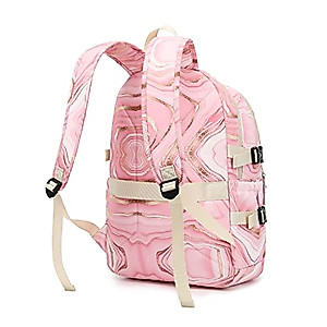Dimanito Laptop Backpack College Backpack with USB charging port for laptop up to 15 inch Men Women Outdoor Travel Backpack(Pink Marble)