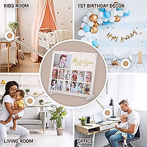 LOOKEY My First Year Acrylic Baby Picture Keepsake Frame, Monthly Milestone, 12 month Photos, Gender-Neutral Nursery Décor, First Birthday Monthly Photo Collage, Baby Shower, New Mom Gift