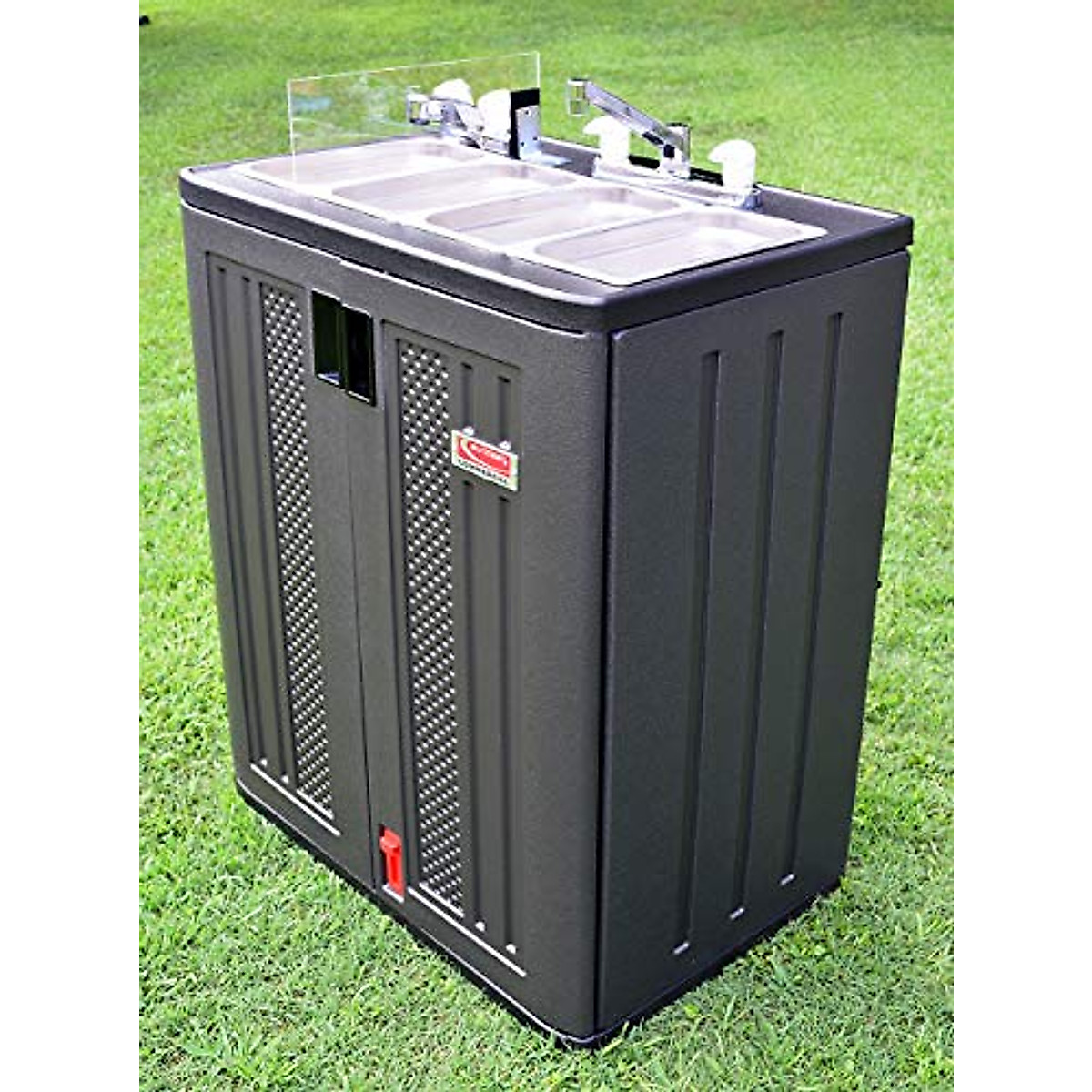 Concession Sinks - Standard Size Electric 3 Compartment with Soap Dispenser, Removable Accessory Shelf and New! Removable Wheels