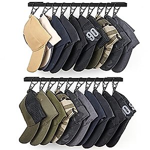 Dahey Hat Rack for Wall Baseball Hat Organizer Hanger Caps Holder with 20 Clips Metal Wall Mounted Cap Organizer for Closet Door Bedroom Entryway Laundry,Set of 2,Black