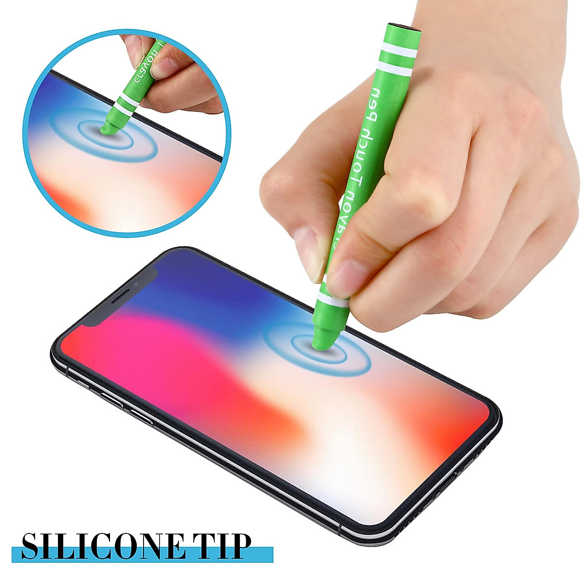 12 Pcs Kids Stylus Pen, Fun Crayon Stylus for Touchscreen Tablets, Kids Edition Tablet Crayon Stylus for Children, Compatible with Smartphones Phone Drawing Anti Scratch