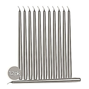 Hyoola Tall Taper Candles - 10 Inch - Metallic Titan - Dripless - 12 Pack - 8 Hour Burn Time
