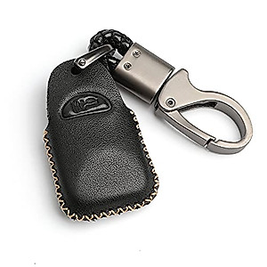 WFMJ Black Leather for Hyundai Elantra Genesis Sonata Kia Sorento Forte Optima Rondo Spectra 3 4 Buttons Smart Key Fob Case Cover Chain