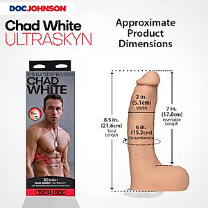 Doc Johnson Signature Series - Chad White - 8.5 Inch Realistic ULTRASKYN Dildo with Removable Vac-U-Lock Suction Cup - F-Machine & Harness Compatible, for Adults Only, Vanilla